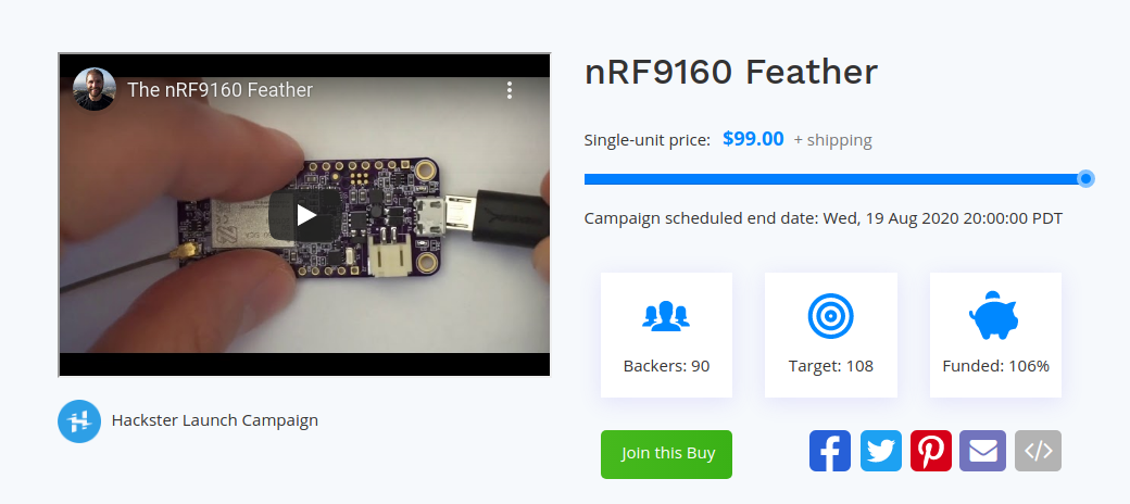 nRF9160 Feather: final week on GroupGets – OSH Park
